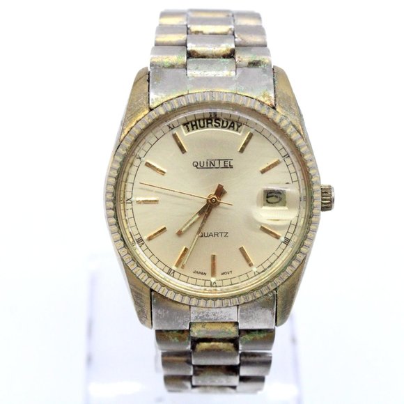 Quintel | Accessories | Vintage Quintel Watch Mens Gold Tone Silver ...
